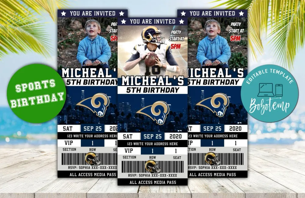 LA Rams Birthday Ticket Invitations Instant Download | Bobotemp