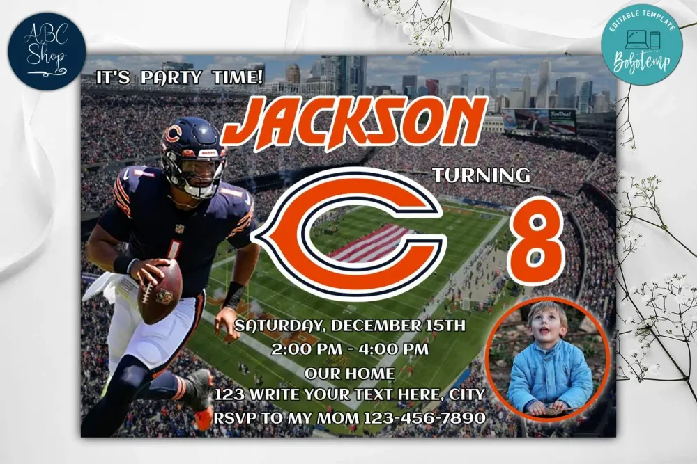 Chicago Bears Birthday Invitation Instant Download | Bobotemp
