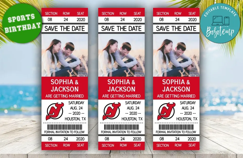 New Jersey Devils Save The Date Wedding Ticket Invitations | Bobotemp