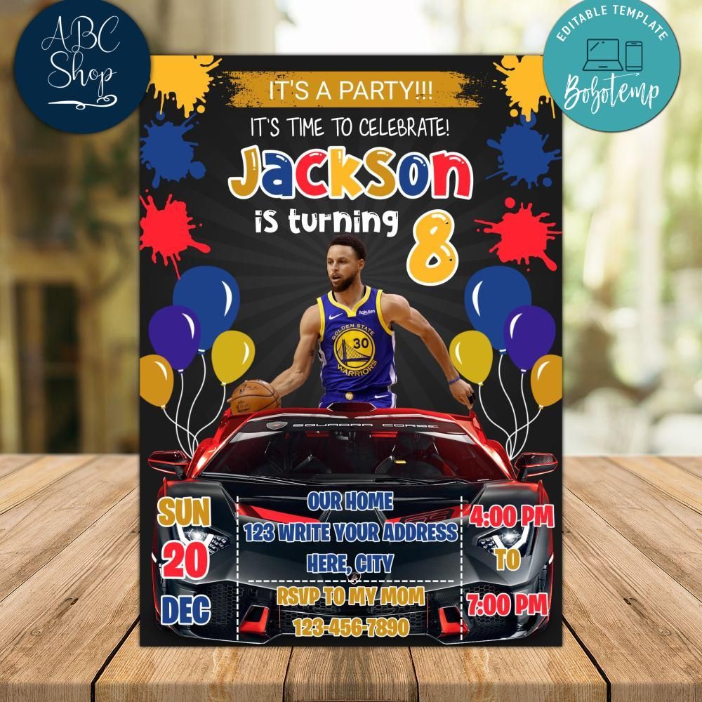 Stephen Curry Golden State Warriors Drive By Birthday Invitation | Bobotemp