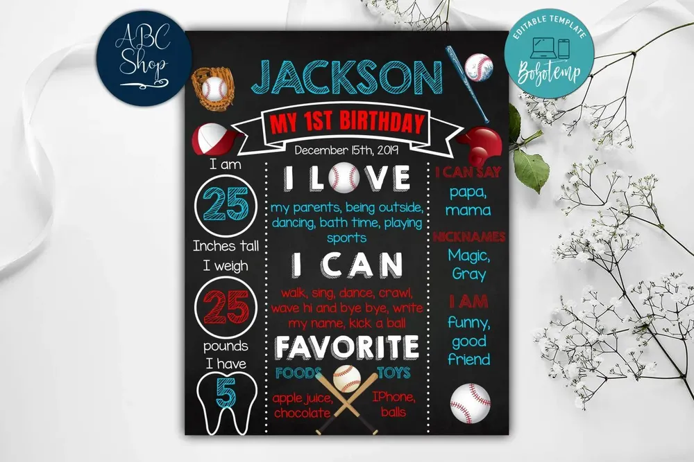 Printable Baseball Chalkboard Sign Instant Download | Bobotemp