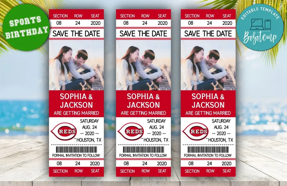 Cincinnati Reds Save The Date Wedding Ticket Invitations | Bobotemp