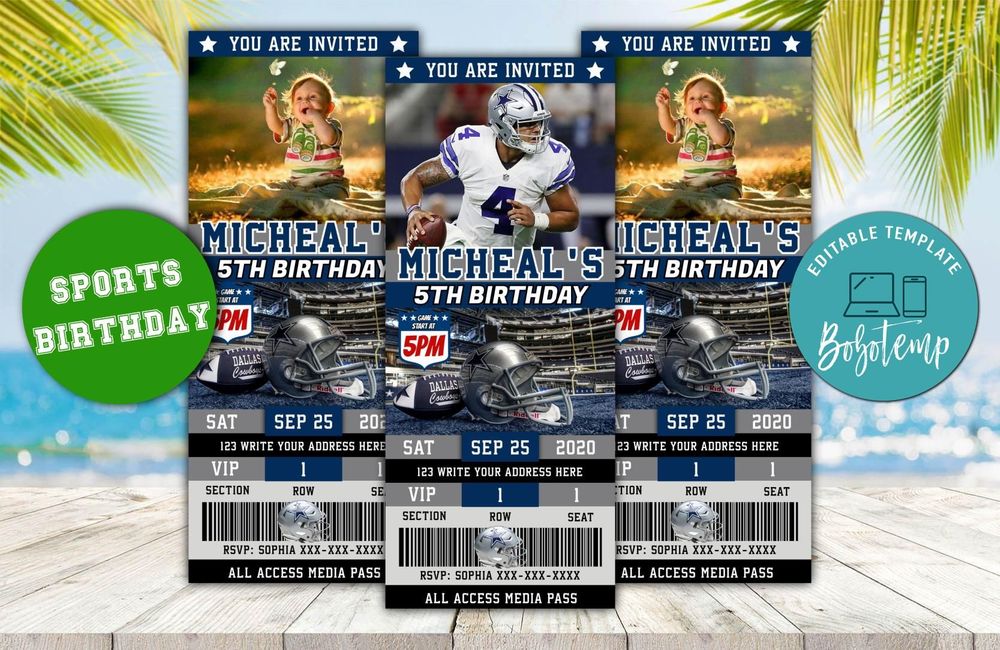 Editable Dallas Cowboys Ticket Invitation Instant Download Bobotemp