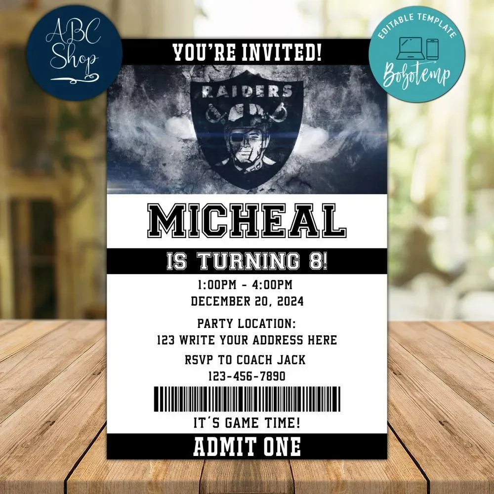 Las Vegas Raiders Birthday Invitation Instant Download | Bobotemp
