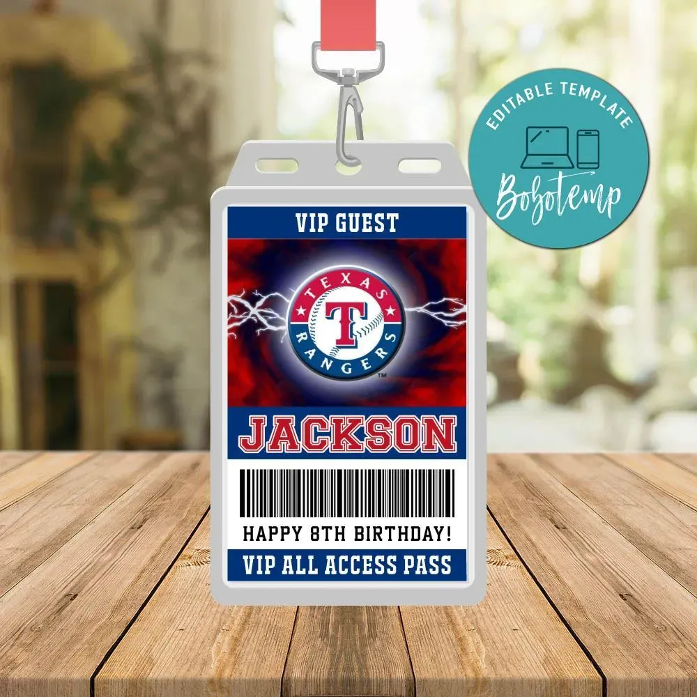 Texas Rangers Vip Pass Birthday Instant Download | Bobotemp