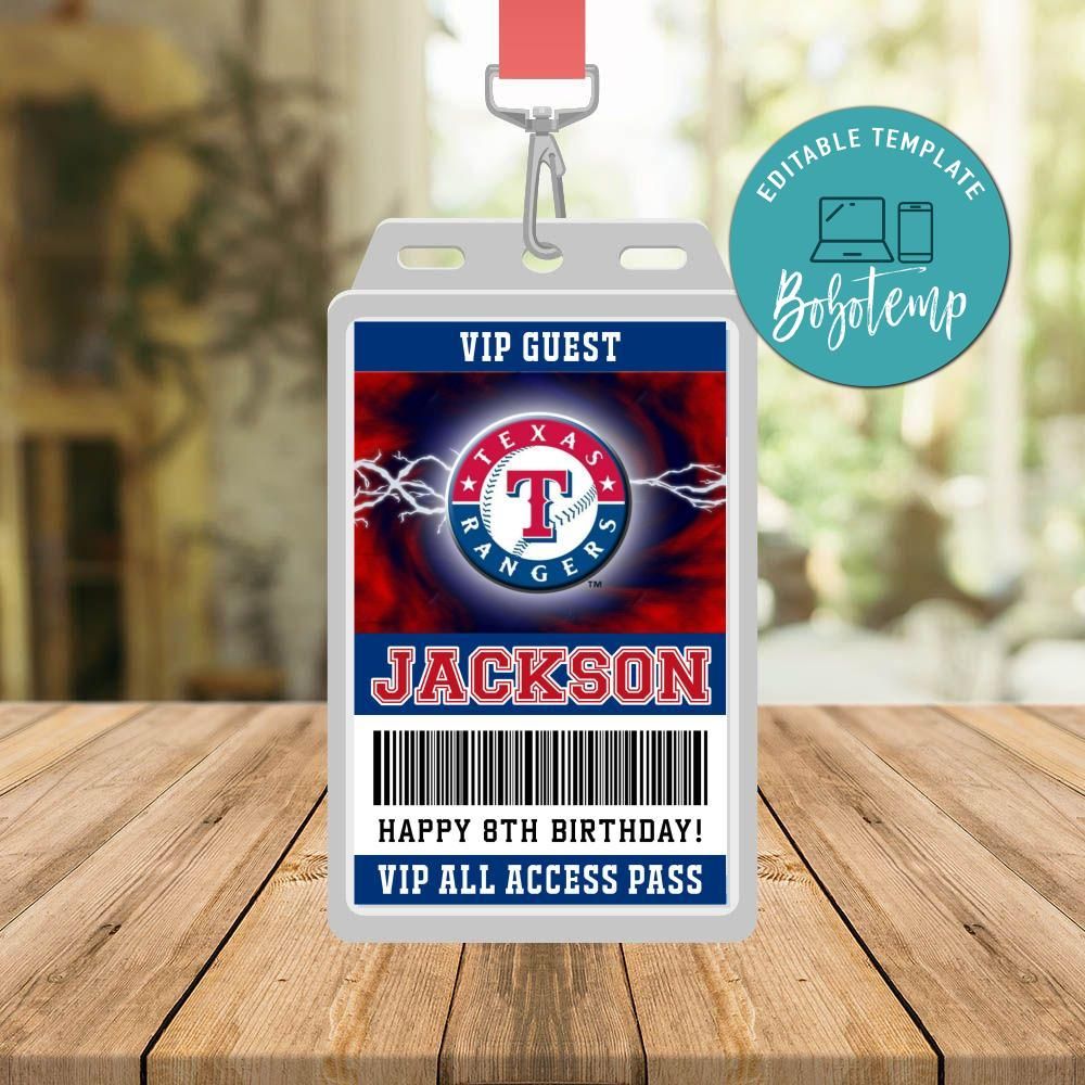Texas Rangers Vip Pass Birthday Instant Download | Bobotemp