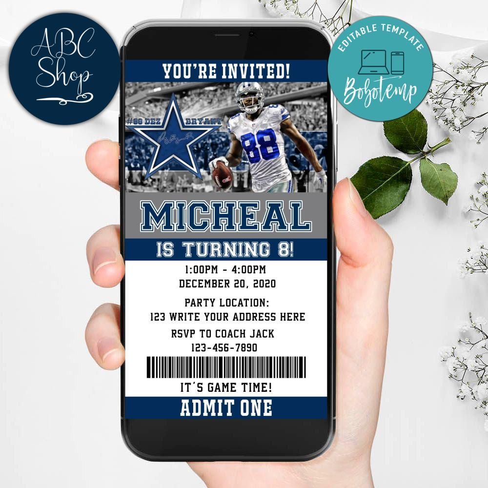 Electronic Dallas Cowboys Ticket Electronic Invite Birthday Invitations DIY Bobotemp