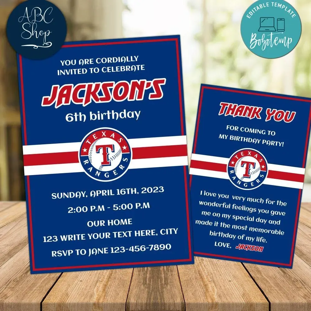 Texas Rangers Party Invitations Instant Download | Bobotemp
