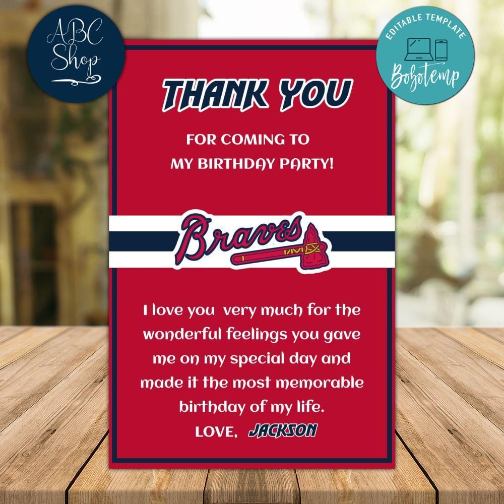 Atlanta Braves Thank you card Template to Print at Home | Bobotemp
