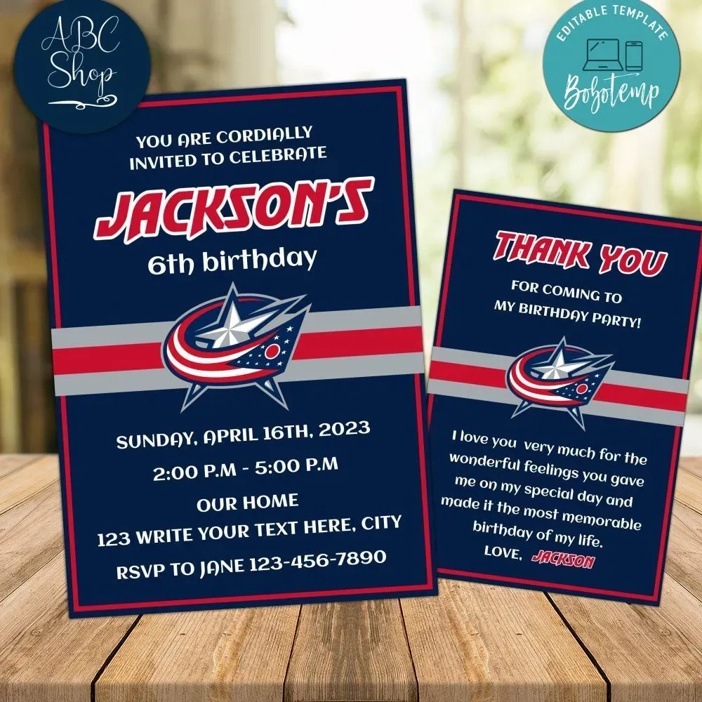 Columbus Blue Jackets Party Invitations Instant Download | Bobotemp
