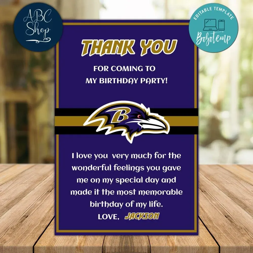 Baltimore Ravens Thank you card Template to Print at Home | Bobotemp