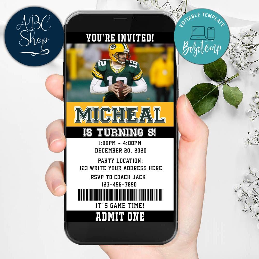 Electronic Green Bay Packers Electronic Invite Birthday Invitations DIY ...
