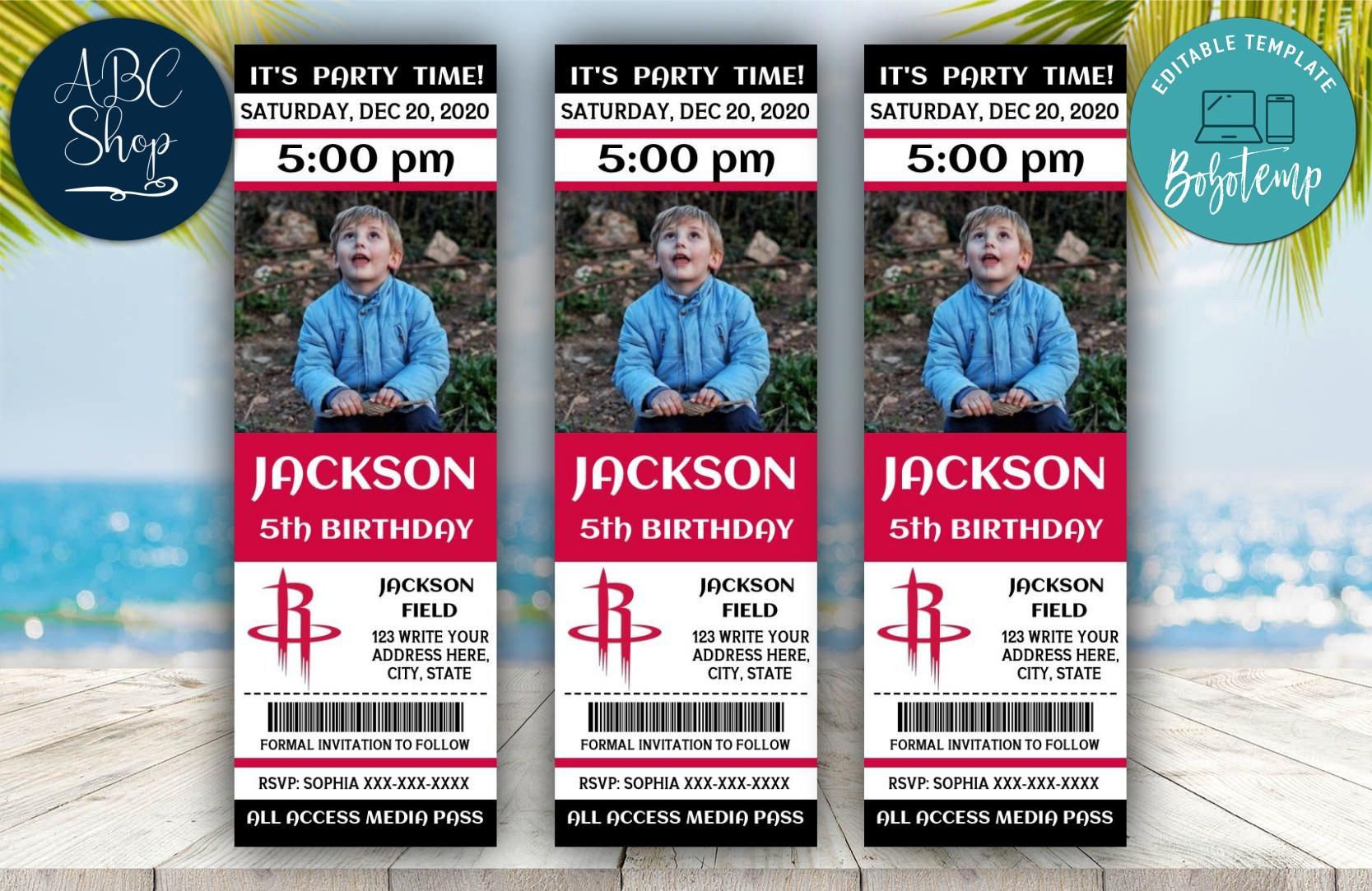 Printable Houston Rockets Birthday Ticket Invitations DIY | Bobotemp