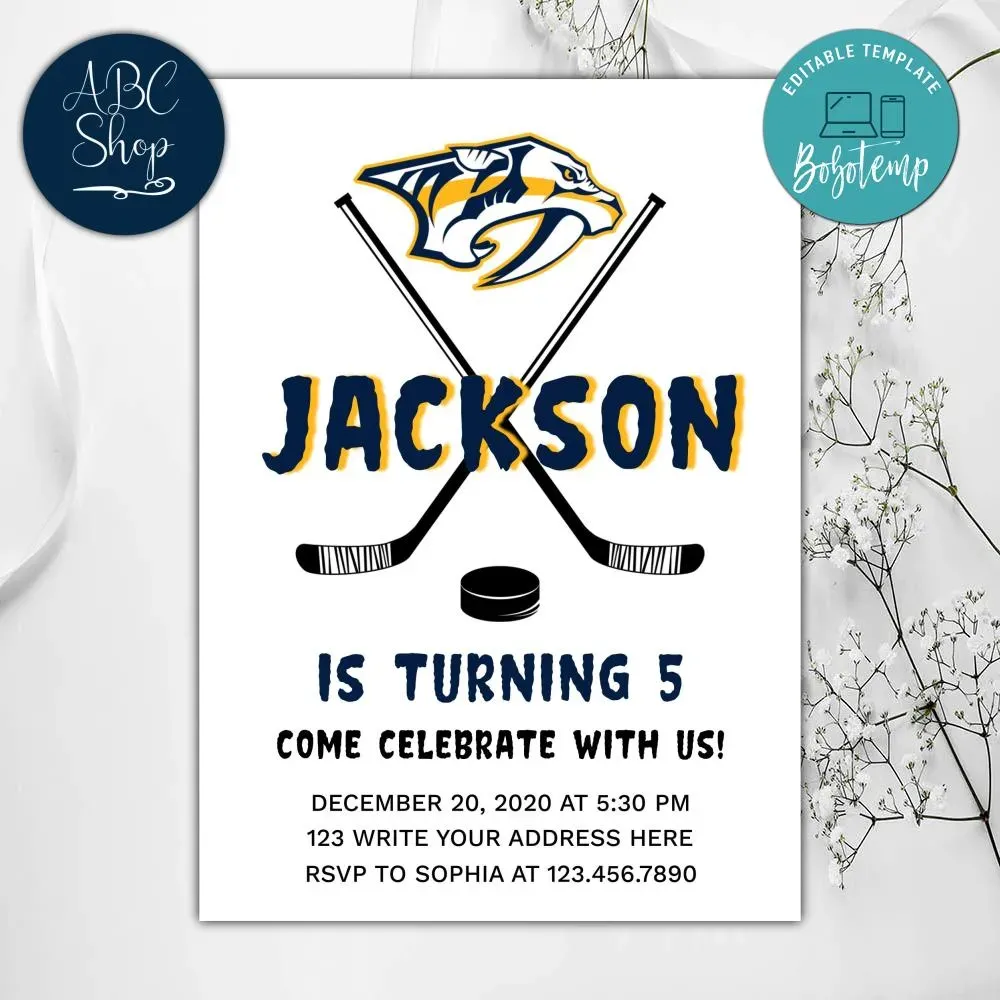 Printable Nashville Predators Birthday Invitation DIY | Bobotemp