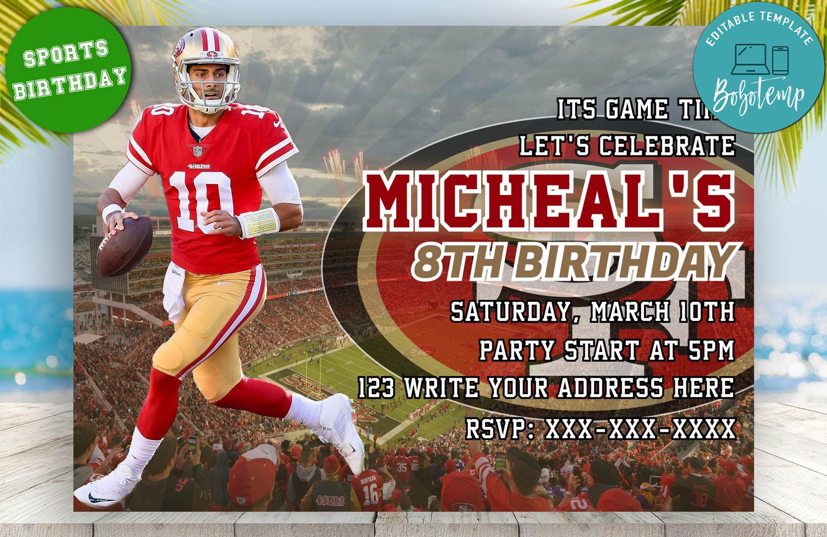 Editable San Francisco 49ers Digital Party Invitation Invite Bobotemp