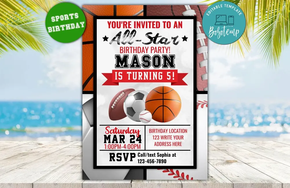 Editable Sports Birthday Flyer Instant Download | Bobotemp