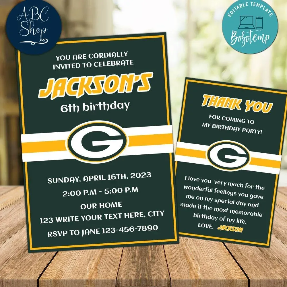 Green Bay Packers Party Invitations Instant Download | Bobotemp