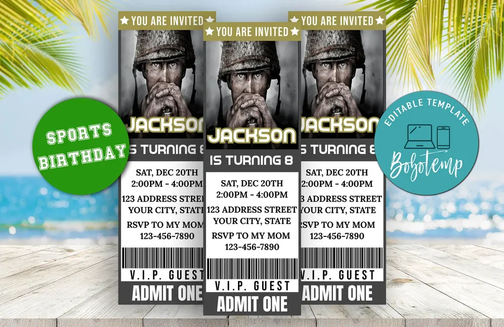 Editable Call of Duty Ticket Birthday Flyer Instant Download | Bobotemp