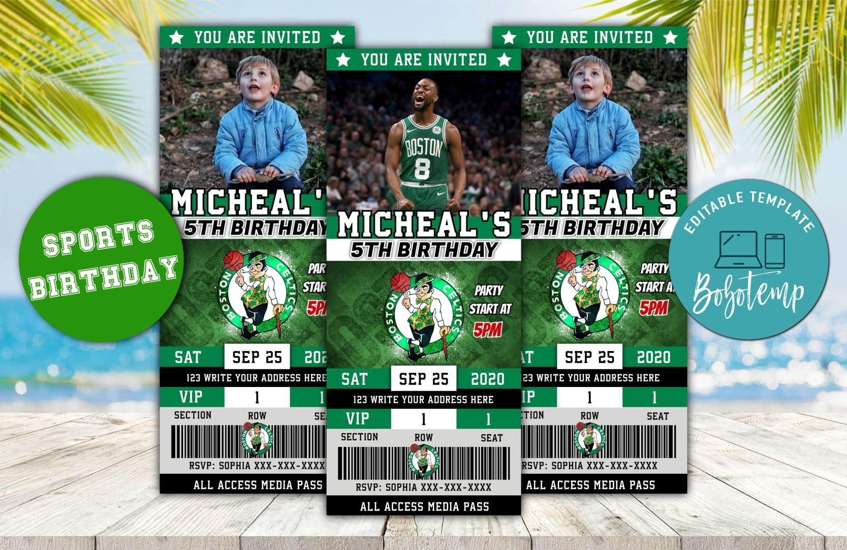 Boston Celtics Ticket Birthday Editable Templates Instant Download 