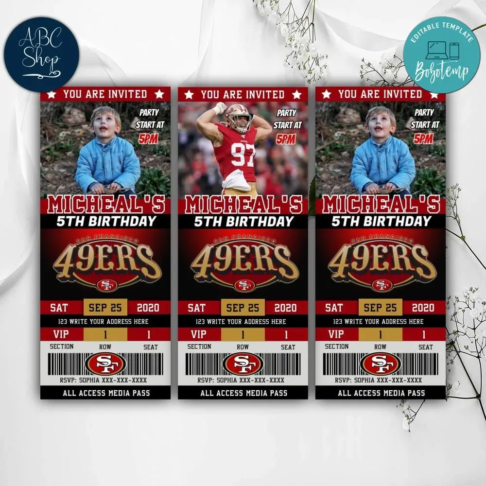 San Francisco 49ers Birthday Ticket Invites Instant Download | Bobotemp