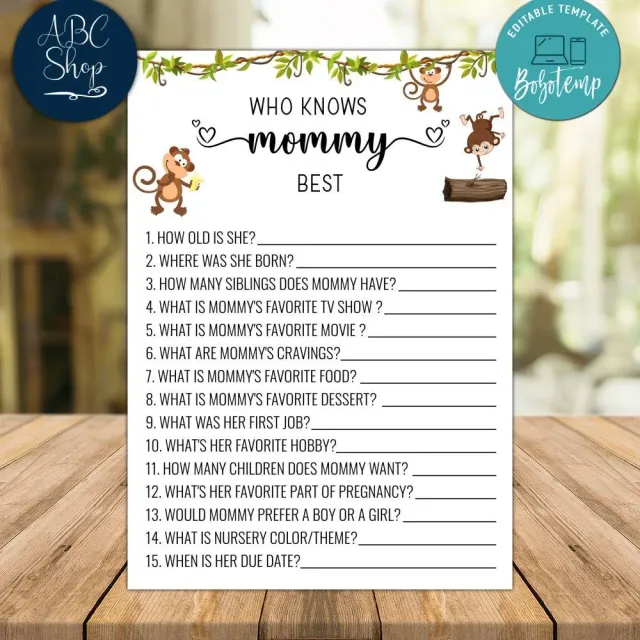 Monkey Baby Shower Games Printable