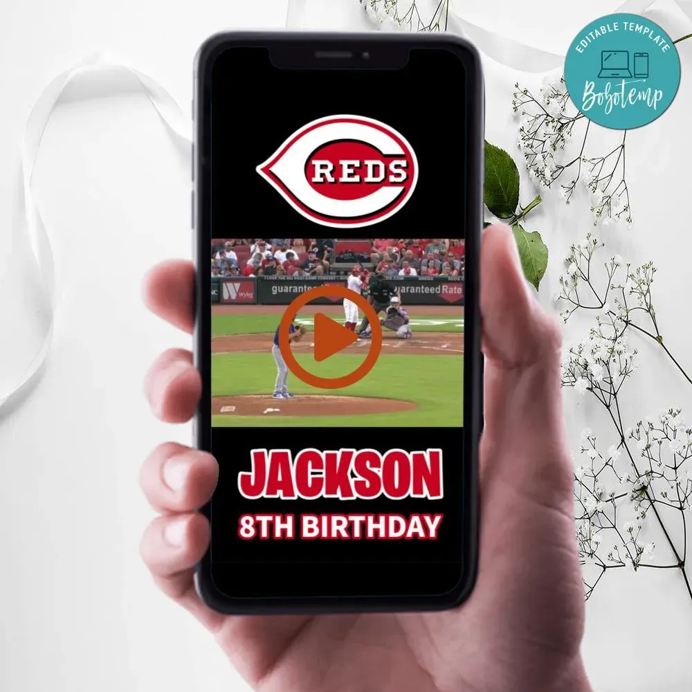 Cincinnati Reds Invitation Digital Template Instant Download | Bobotemp