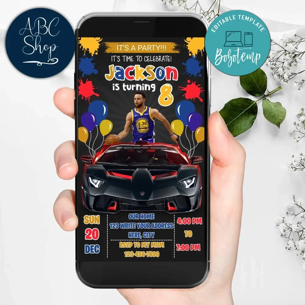 Mobile Stephen Curry Golden State Warriors Birthday Invitation | Bobotemp