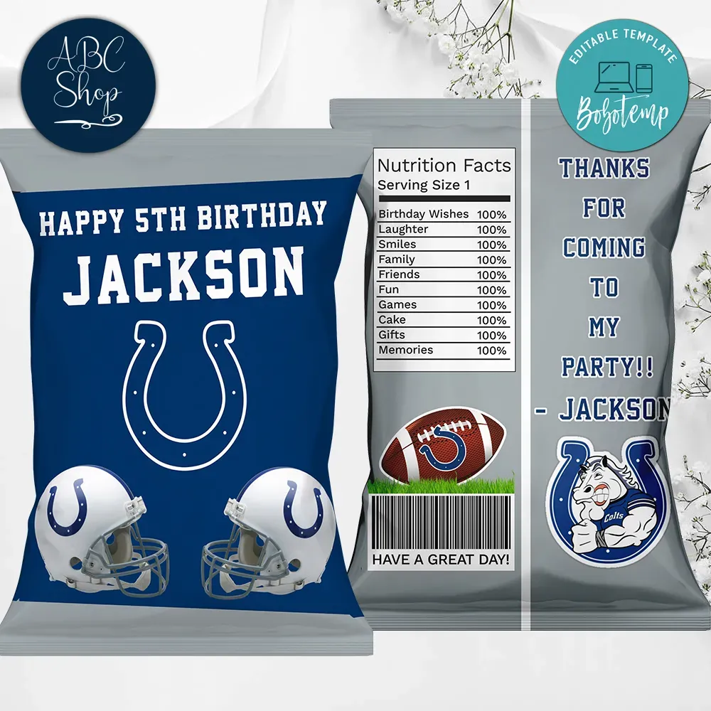 Printable Indianapolis Colts Birthday Chip Bags Instant Download | Bobotemp