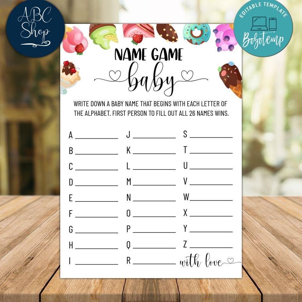 Cake Baby Name Baby Shower Game Instant Download | Bobotemp Cake Baby Name Baby Shower Game Instant Download | Bobotemp
