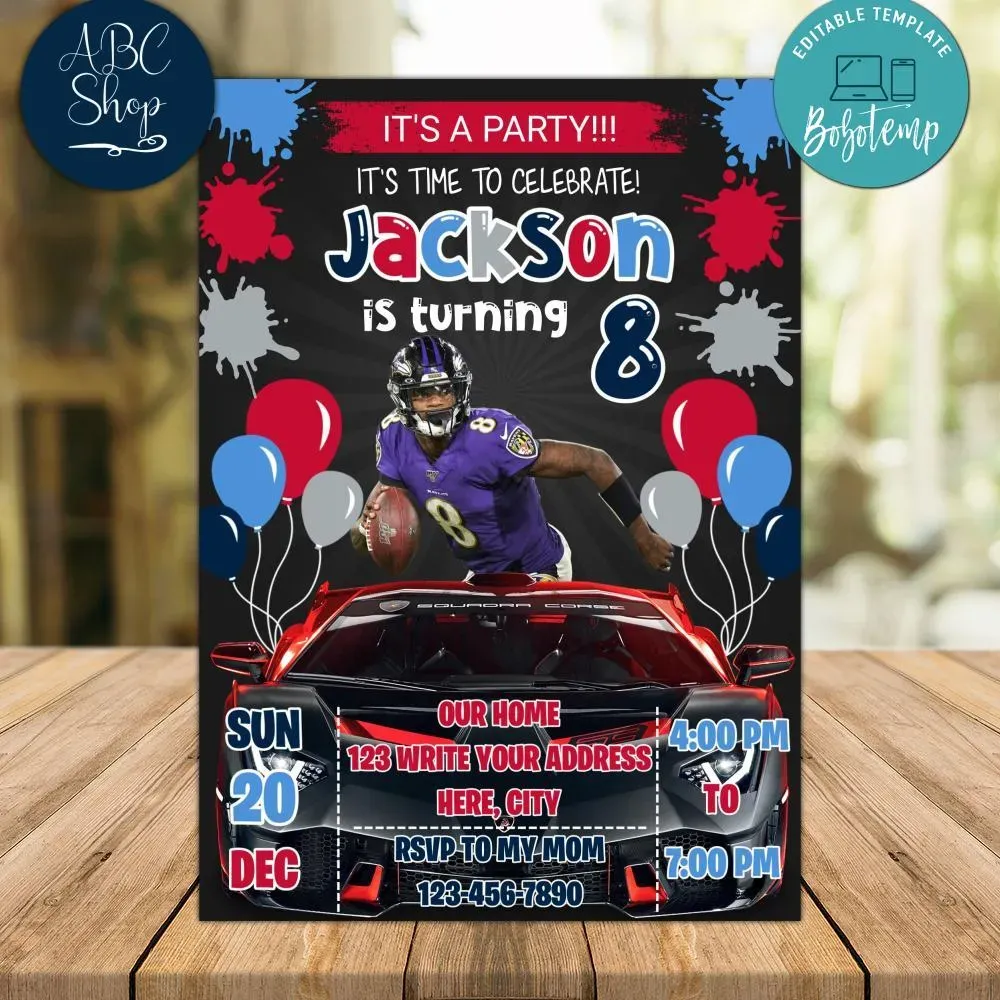 Lamar Jackson Baltimore Ravens Drive By Birthday Parade Invite | Bobotemp