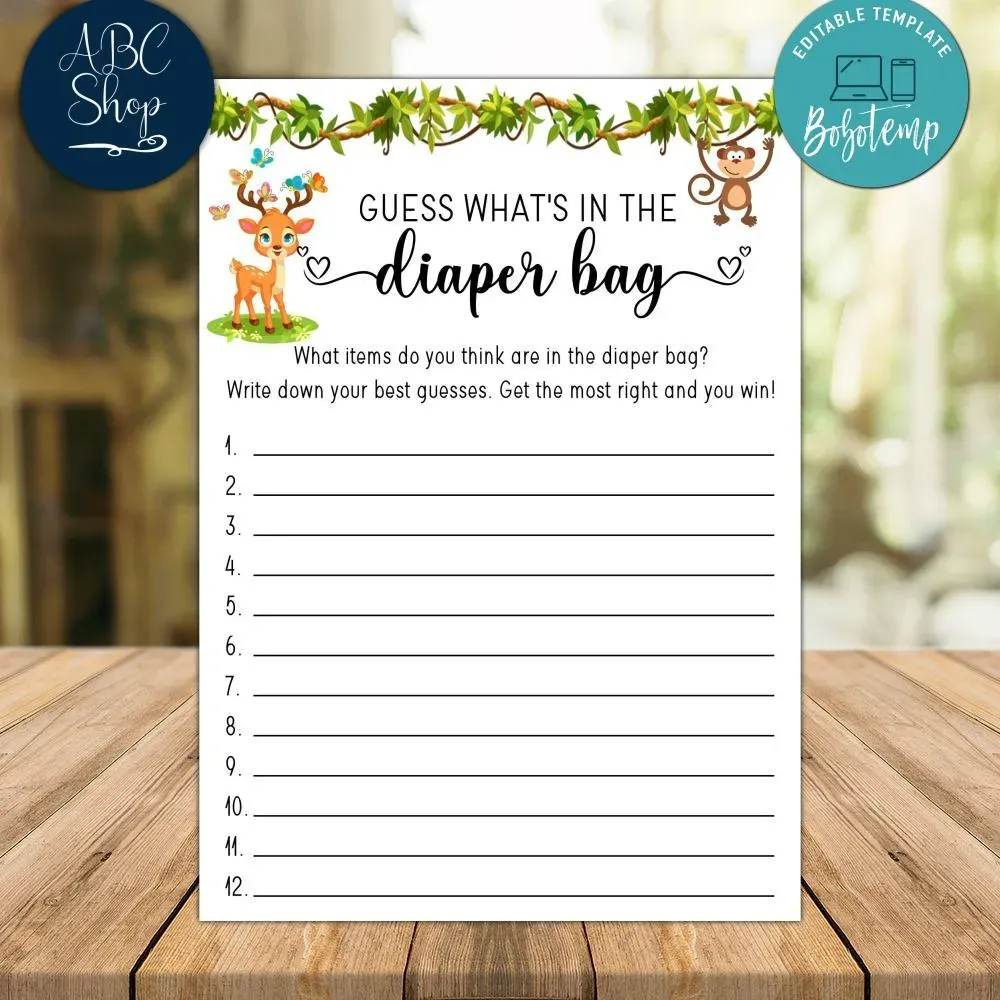 Guess What's in the Diaper Bag Baby Shower Game Instant Download | Bobotemp
