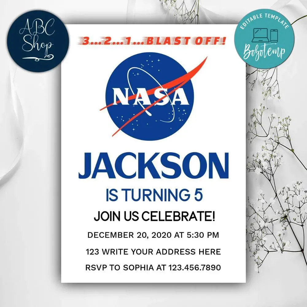Printable NASA Birthday Flyer Instant Download | Bobotemp
