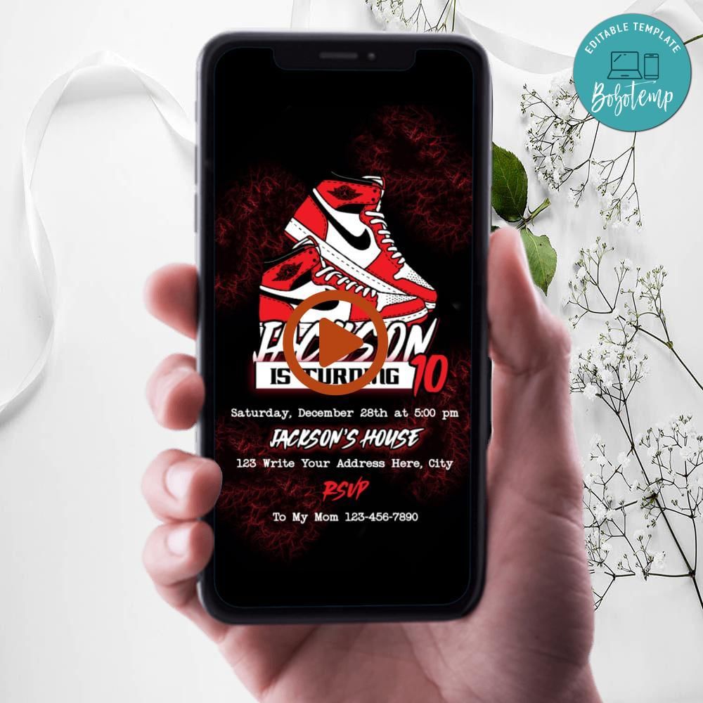 Digital Jordan Sneaker Customizable Mp4 Video Invitation | Bobotemp