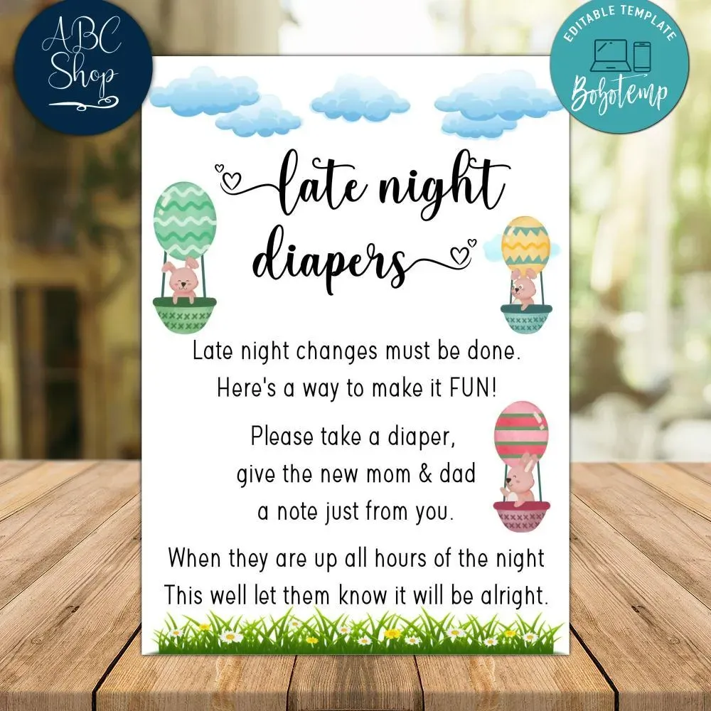 Rabbit Late Night Diapers Baby Shower Game Instant Download | Bobotemp