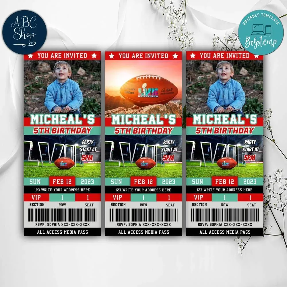 Super bowl birthday ticket Instant Download | Bobotemp