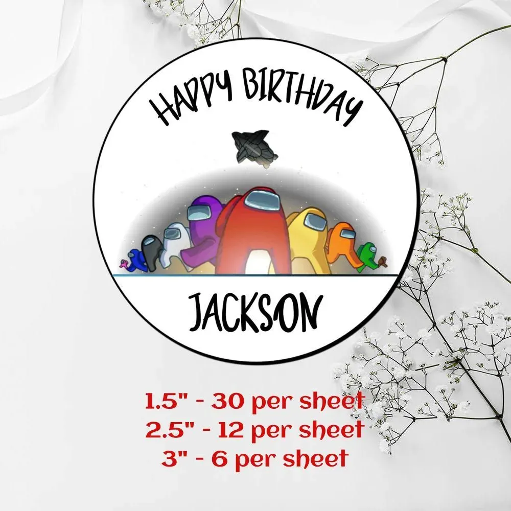 Customized Among Us Printed Happy Birthday Sticker Sheets | Bobotemp
