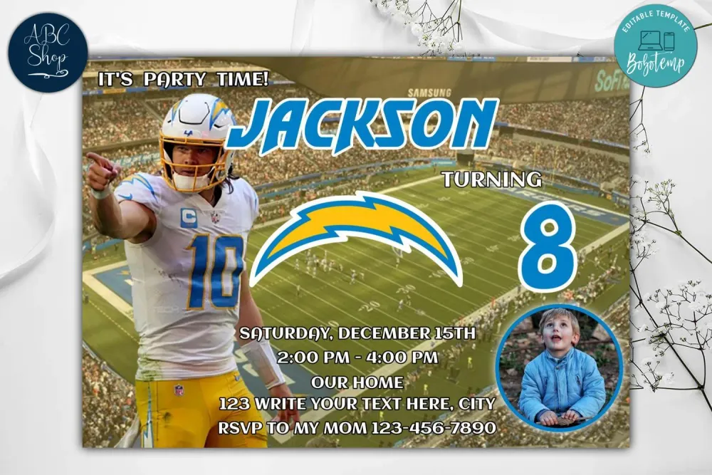 Los Angeles Chargers Birthday Invitation Instant Download | Bobotemp