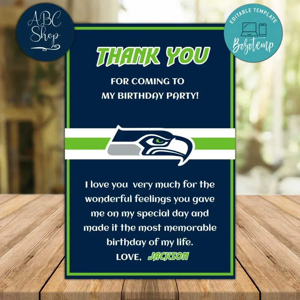 Seattle Seahawks Thank you card Template to Print at Home | Bobotemp