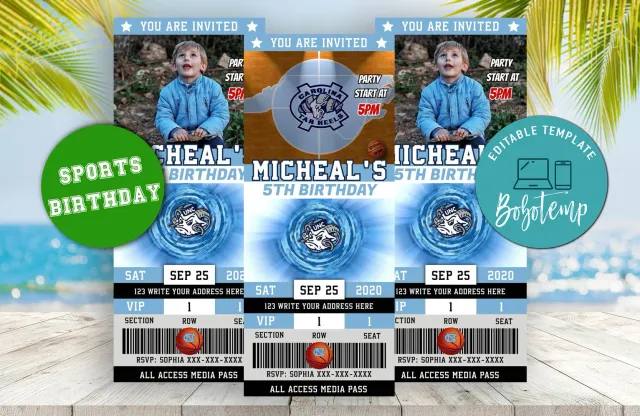 Editable North Carolina Tar Heels Birthday Ticket Invitation