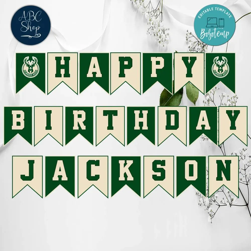 Milwaukee Bucks Birthday Banner Instant Download | Bobotemp