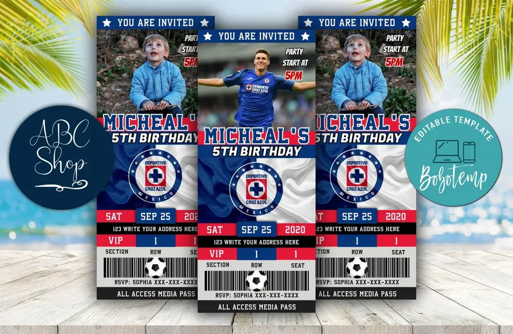 Printable Cruz Azul Birthday Ticket Invitations Instant Download | Bobotemp