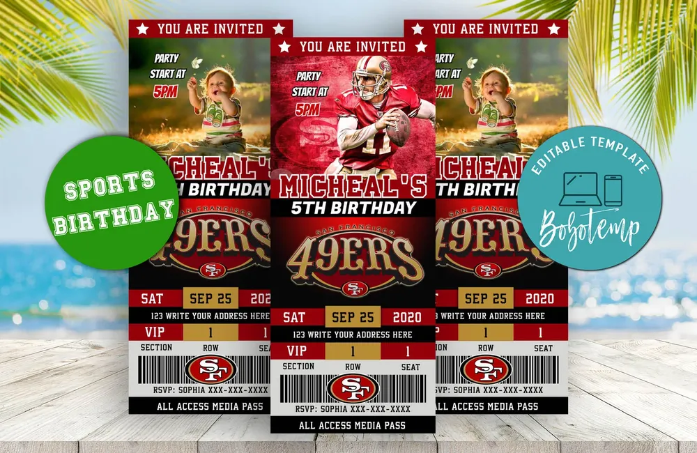 Editable San Francisco 49ers Birthday Ticket Party Invitations | Bobotemp