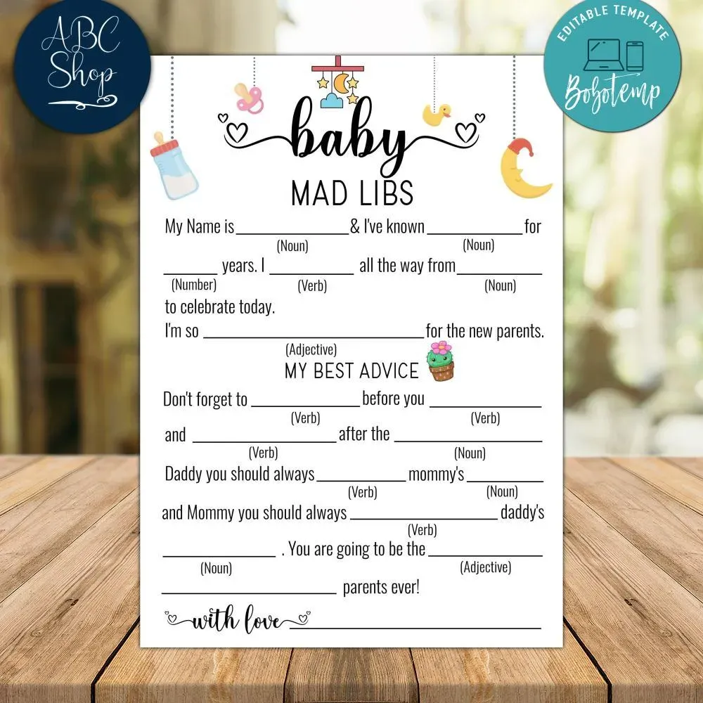 Baby Mad Libs Baby Shower Game Instant Download | Bobotemp