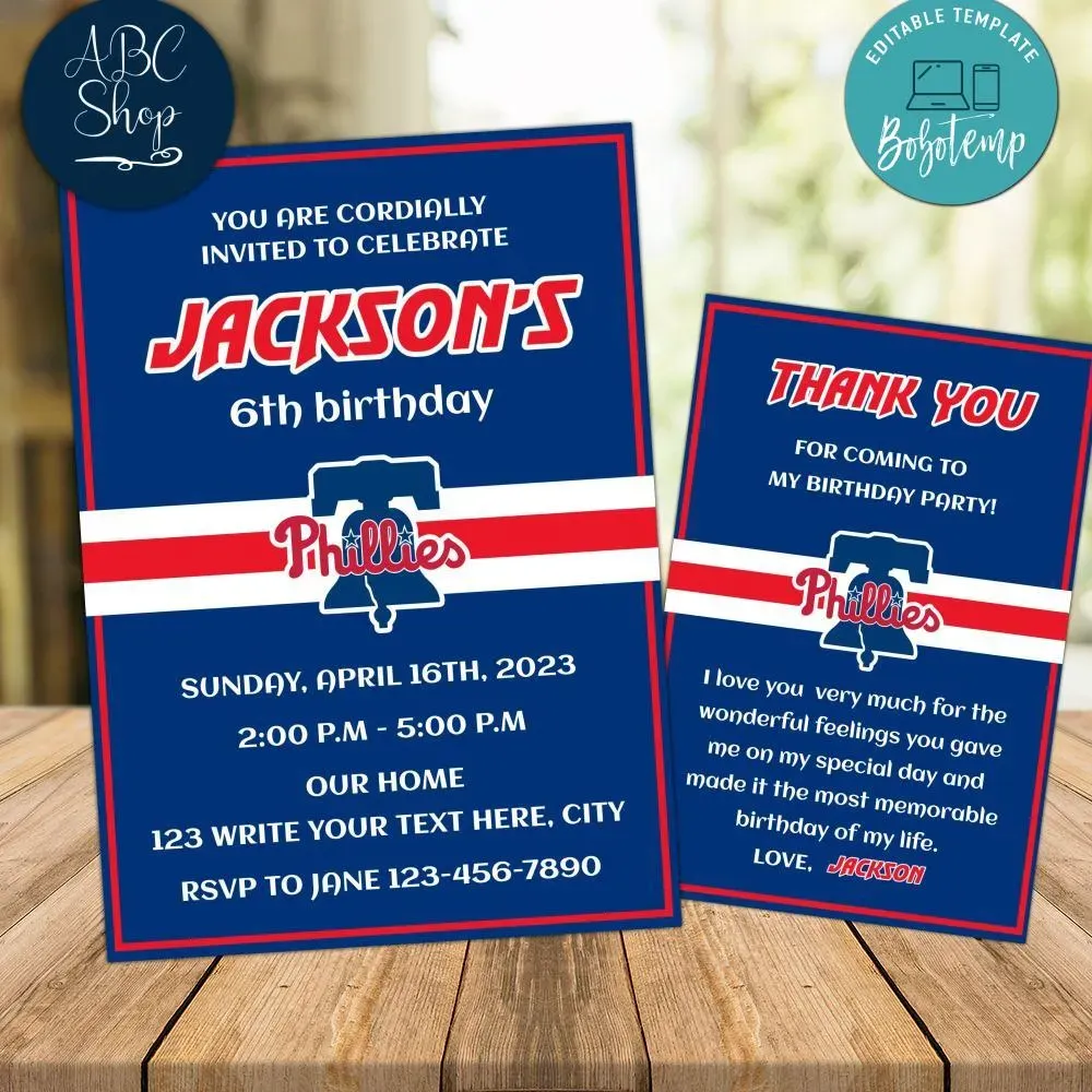 Philadelphia Phillies Party Invitations Instant Download | Bobotemp
