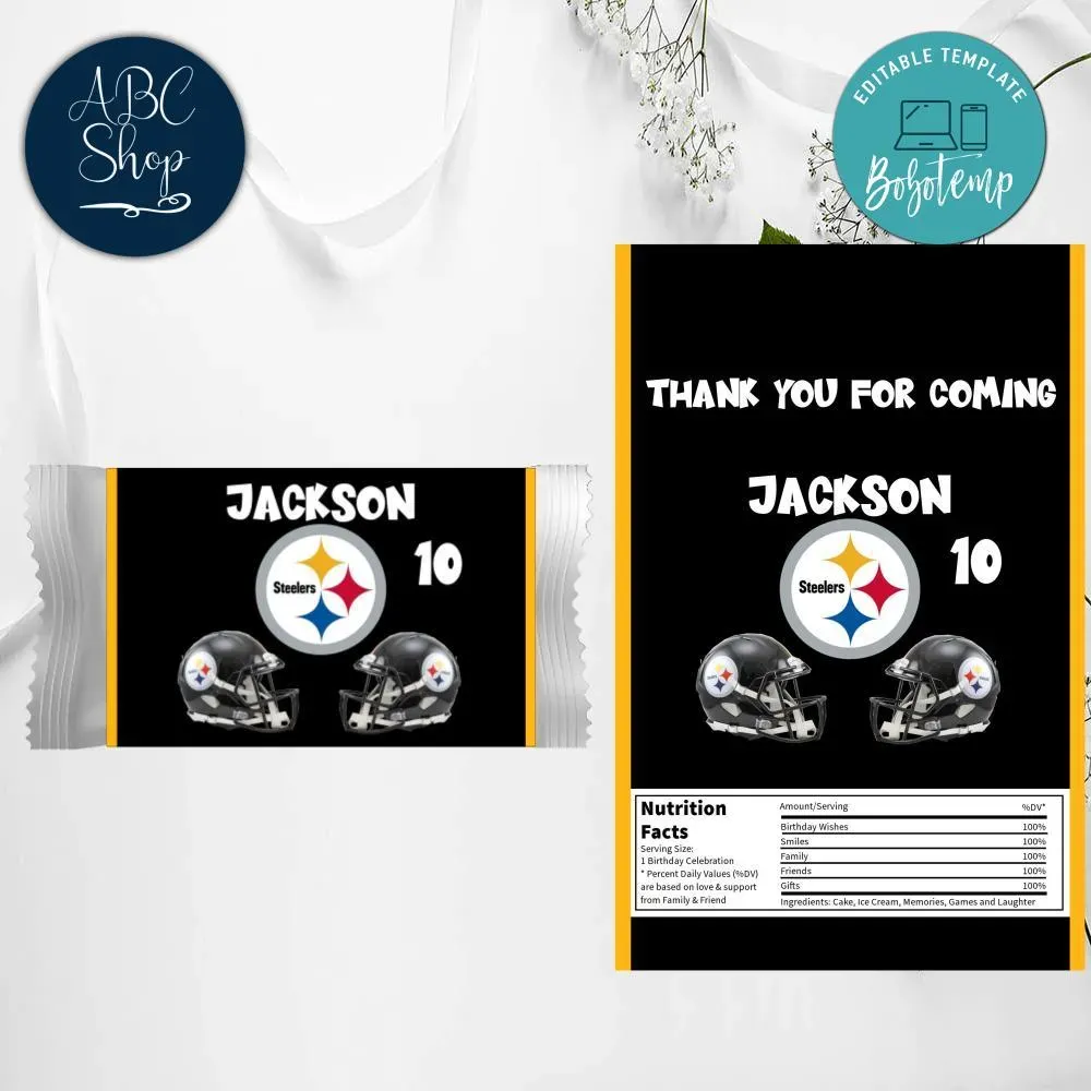 Pittsburgh Steelers Candy Bar Wrapper Label Digital File | Bobotemp