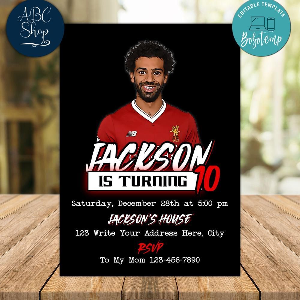 Mohamed Salah Liverpool Birthday Invitation Instant Download | Bobotemp