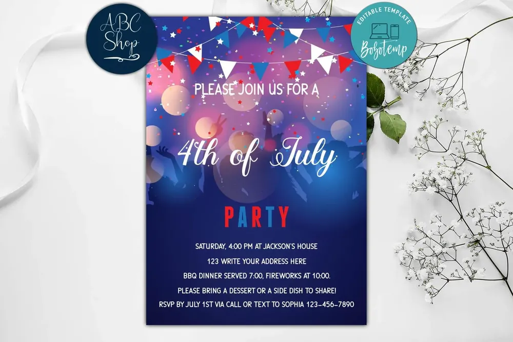 Printable 4th of July Party Invite Digital File | Bobotemp