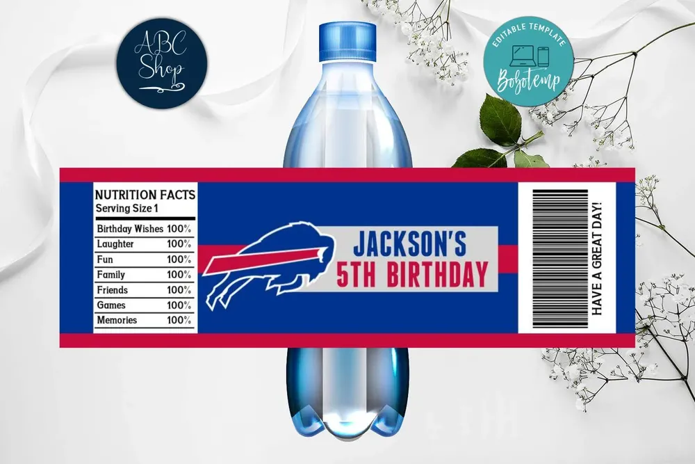 Printable Buffalo Bills Water Bottle Labels Instant Download | Bobotemp
