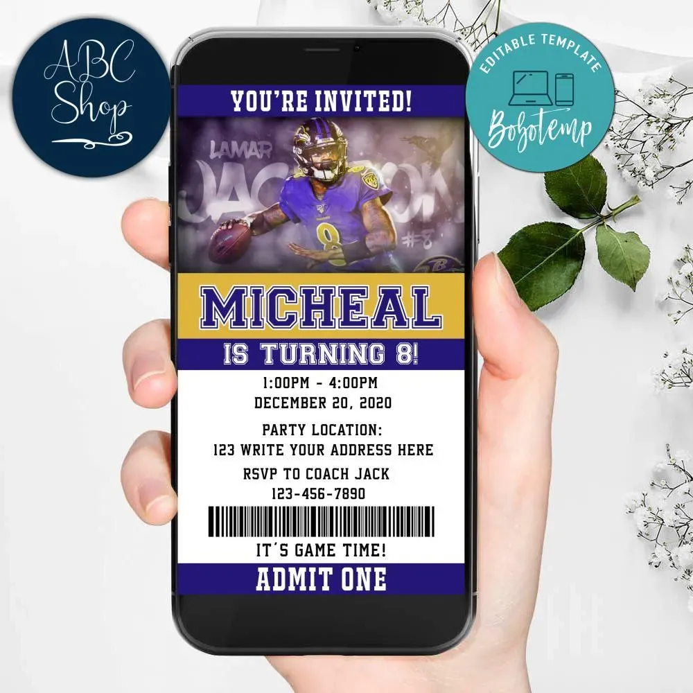 Electronic Baltimore Ravens Electronic Invite Birthday Invitations DIY ...