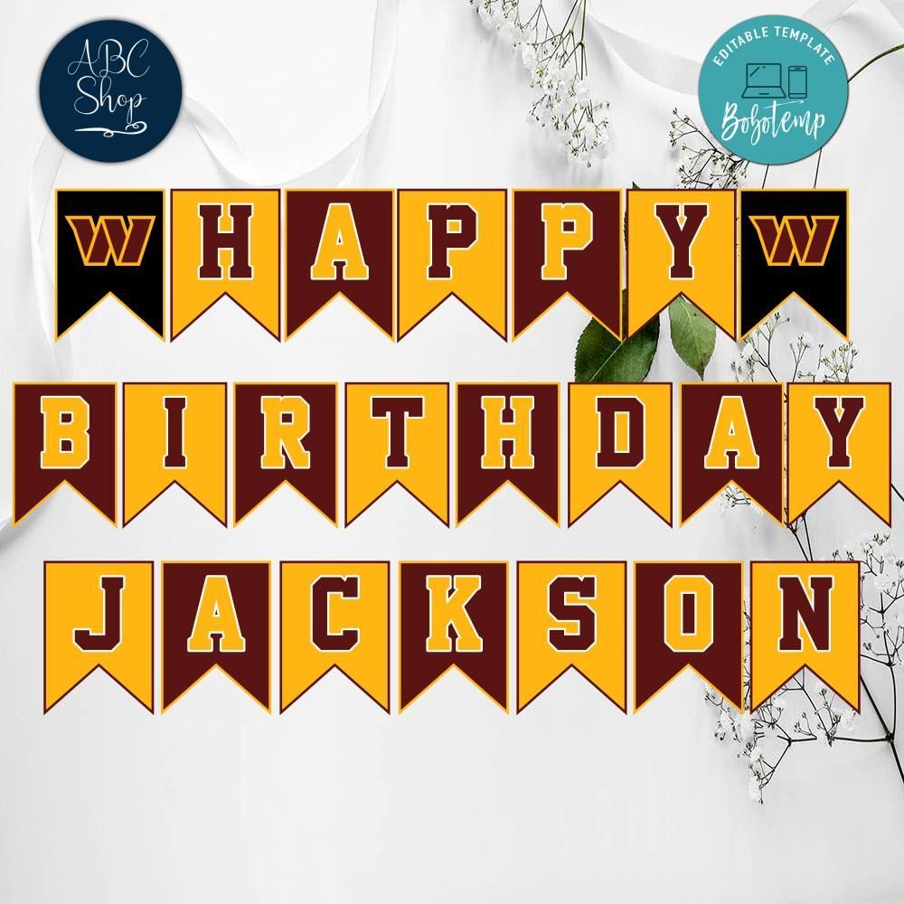 Washington Commanders Birthday Banner Instant Download | Bobotemp